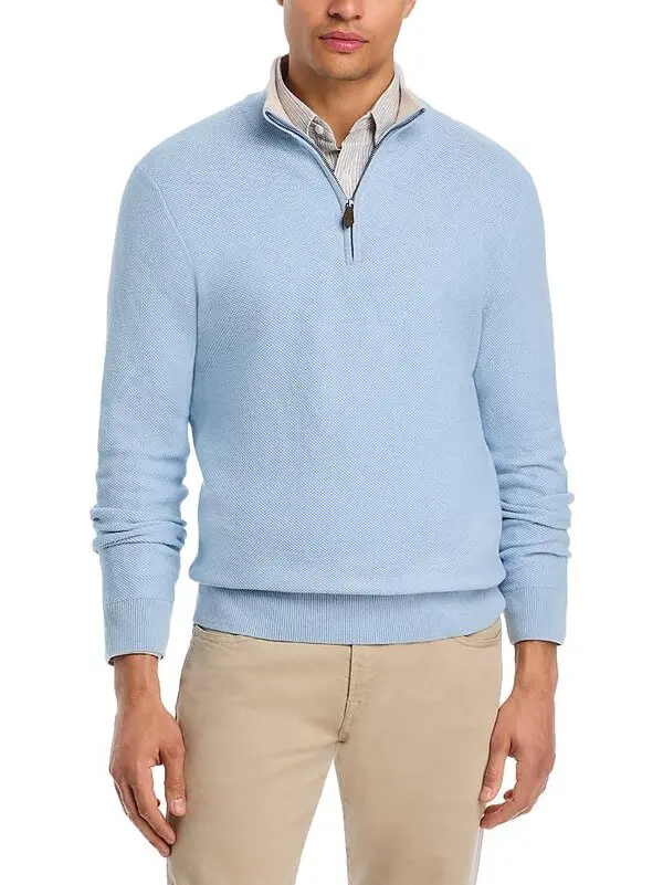 Bloomingdale'S Cotton Tipped Birdseye Half Zip Sweater - Powder Blue