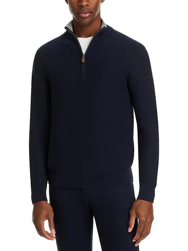 Bloomingdale'S Cotton Tipped Birdseye Half Zip Sweater - True Navy