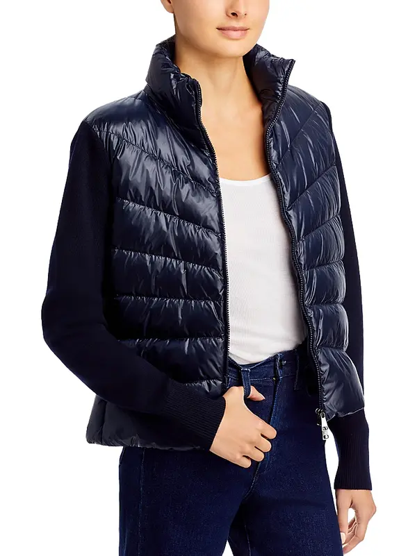 Moncler Mixed Media Puffer Cardigan - Navy