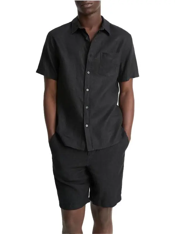 Vince Linen Short-sleeve Shirt - Black