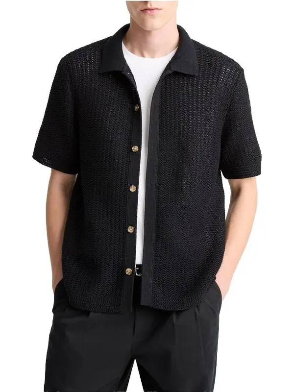 Vince Cotton Crochet Button-front Shirt - Black
