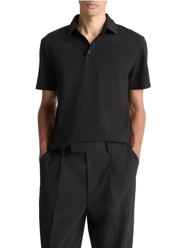 Vince Garment Dye Cotton Polo Shirt - Black