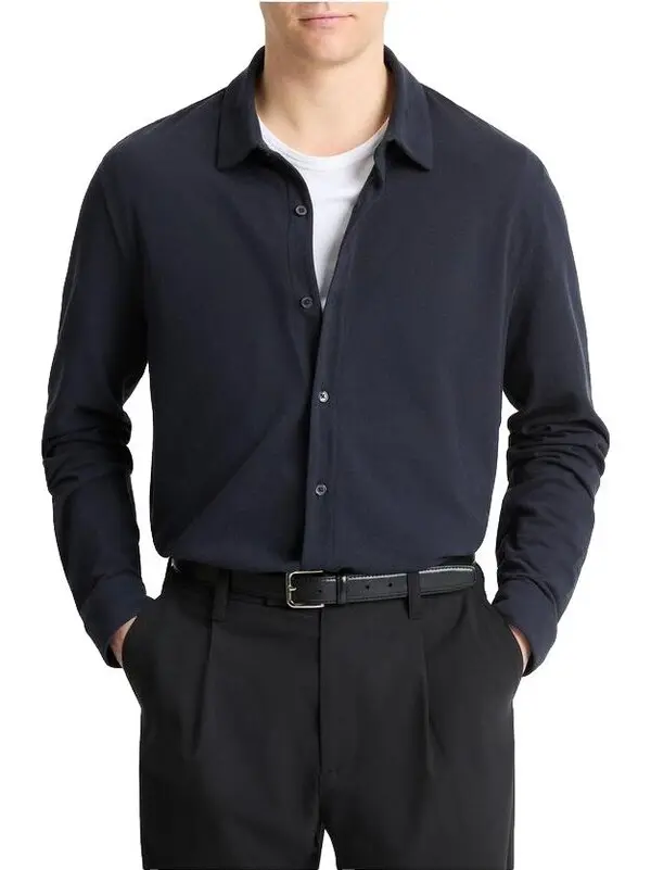 Vince Cotton Piqué Button-front Shirt - Blue