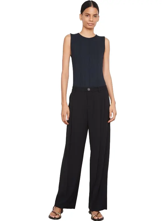 Vince Drop-waist Pleated Crepe Trousers - Black