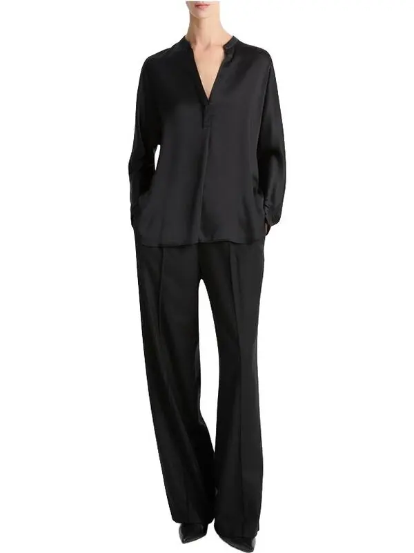 Vince Silk Satin Band-collar Blouse - Black