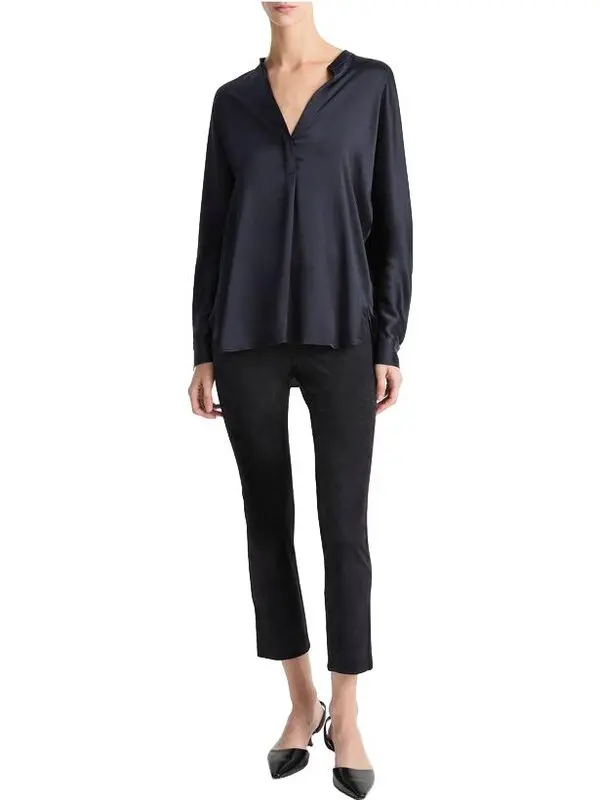 Vince Silk Satin Band-collar Blouse - Black
