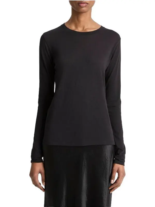 Vince Essential Long Sleeve Crew Neck T-shirt - Black