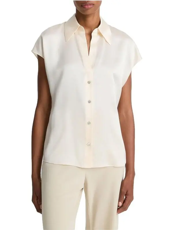 Vince Silk Cap-sleeve Blouse - White
