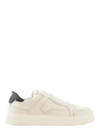 Emporio Armani Hammered-leather Low Top Sneakers - White