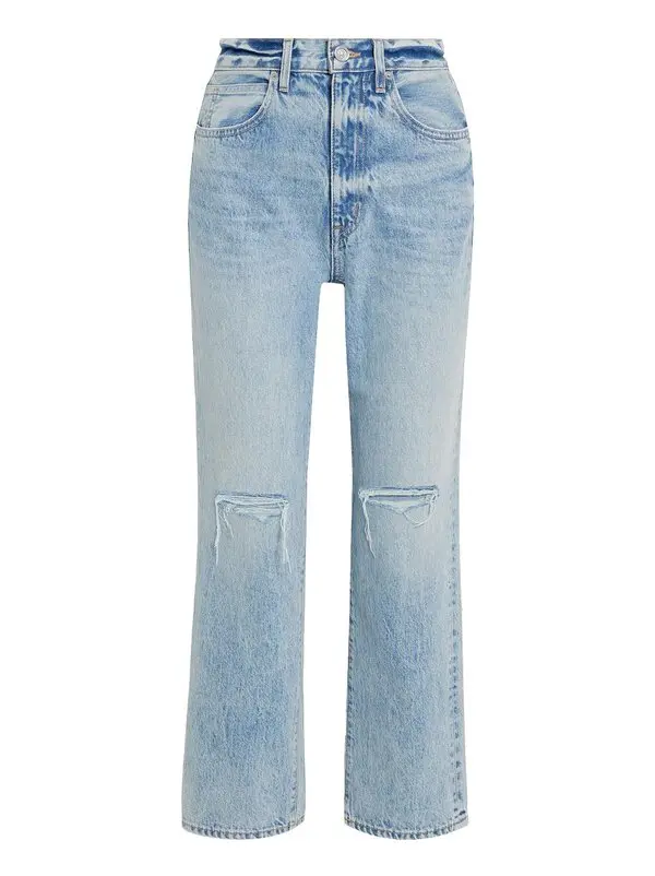 SLVRLAKE London Distressed High-rise Straight-leg Jeans - Light Denim
