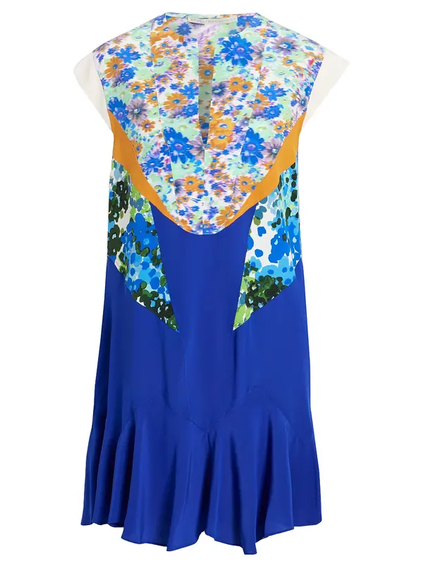 Stella McCartney Ruffled Printed Silk-crepe Mini Dress - Royal Blue