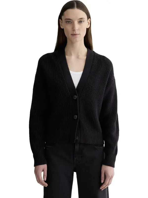 Everlane Boxy Cardigan In Everyday Cotton - Black