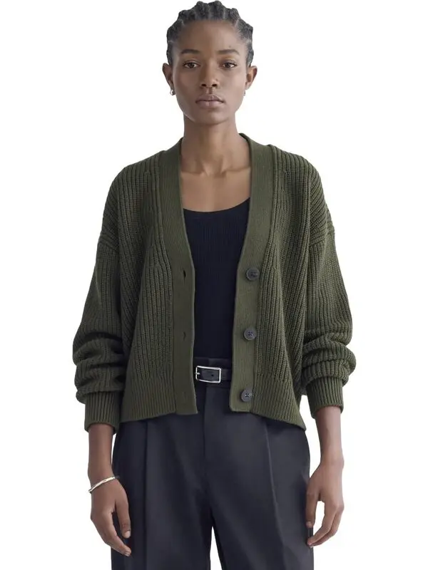 Everlane Boxy Cotton Cardigan - Dark Green