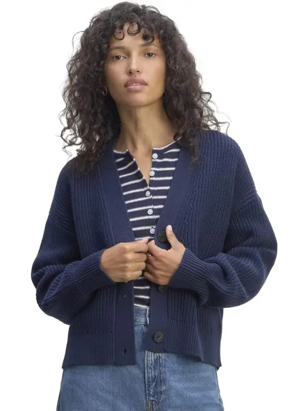 Everlane Boxy Everyday Cotton Cardigan - Navy