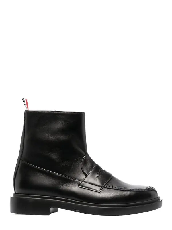 Thom Browne Calf Leather Penny Loafer Ankle Boots - Black