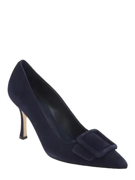 Manolo Blahnik Maysale Buckle Pointed Toe Pump - Navy
