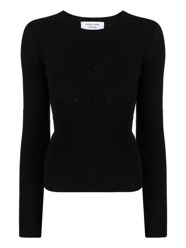 MARINE SERRE Ribbed-knit Long-sleeved Top - Black