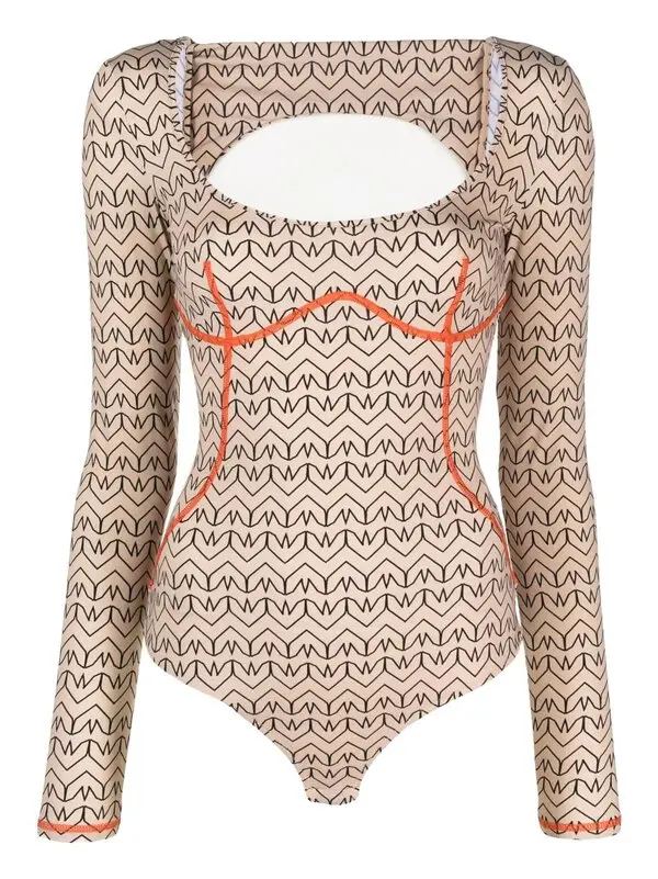 Patrizia Pepe Monogram Bodysuit - Neutrals