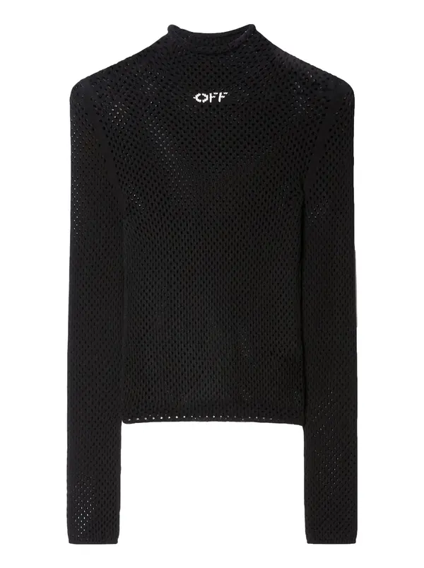 Off-White Logo-print Open-knit Turtleneck Jumper - Black