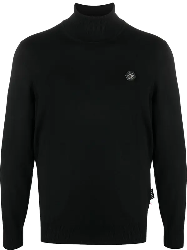 Philipp Plein Roll-neck Merino Wool Jumper - Black