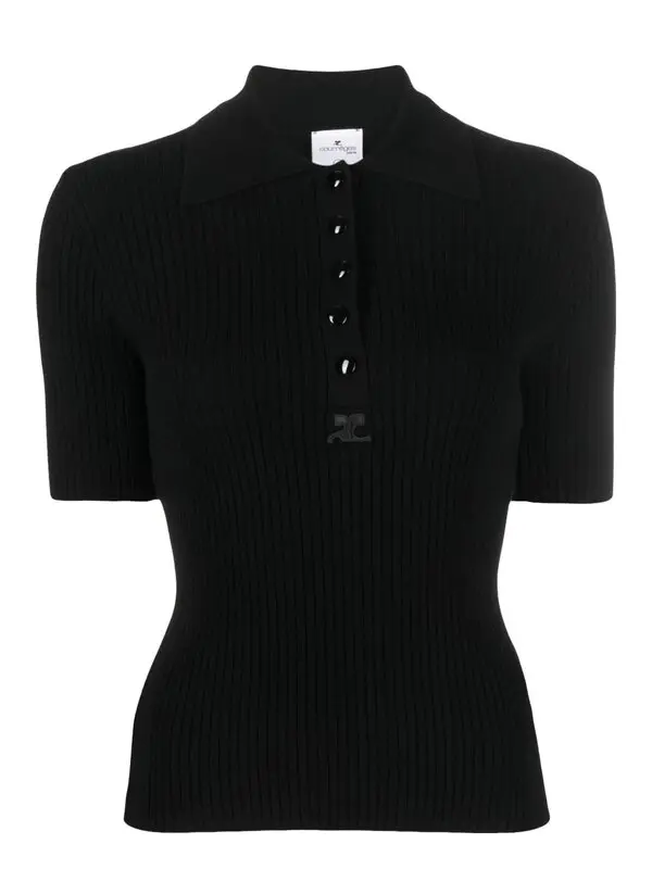 COURREGES Ribbed-knit Top - Black