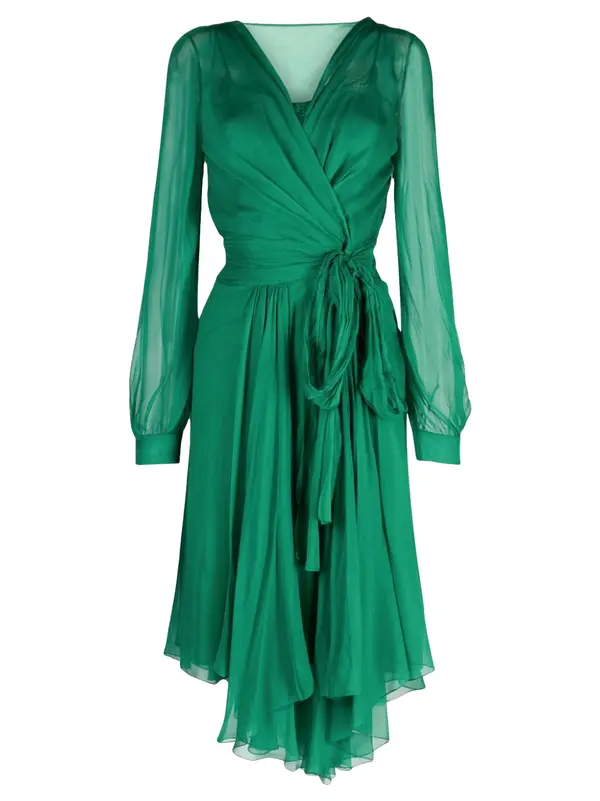 Alberta Ferretti Asymmetric Silk Wrap Dress - Green