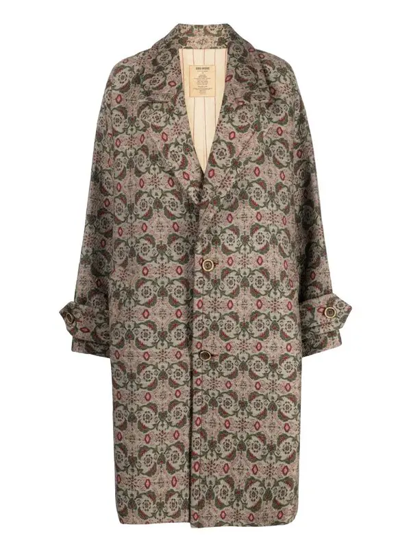 UMA WANG Patterned Jacquard Single-breasted Coat - Brown