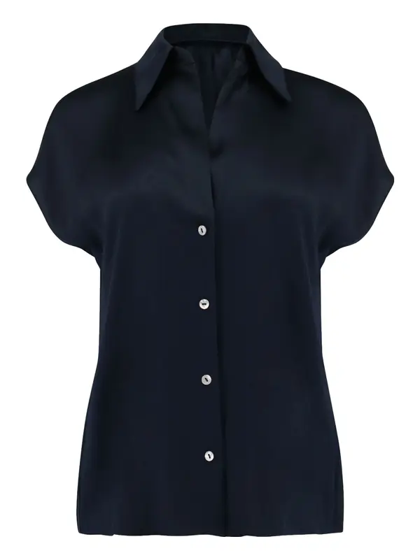 Vince Short-sleeve Silk Shirt - Blue