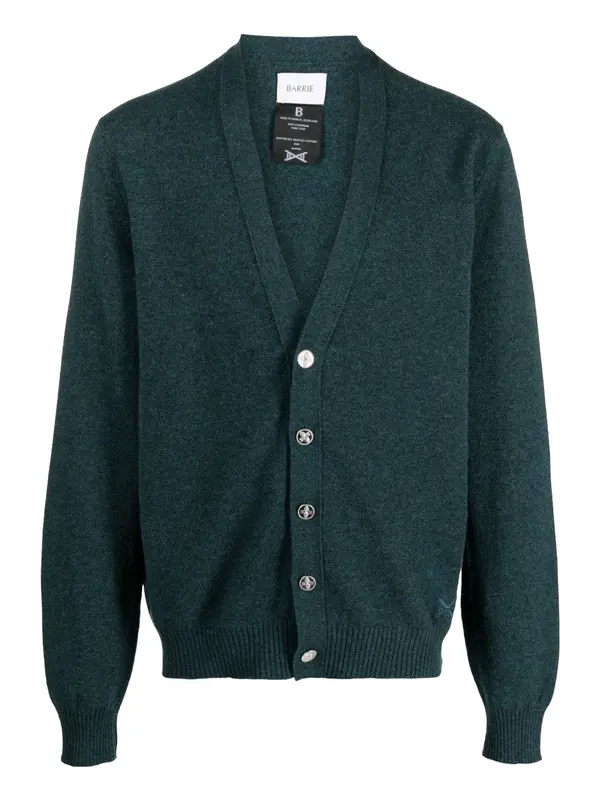 BARRIE B Label Logo-embroidered Cashmere Cardigan - Green