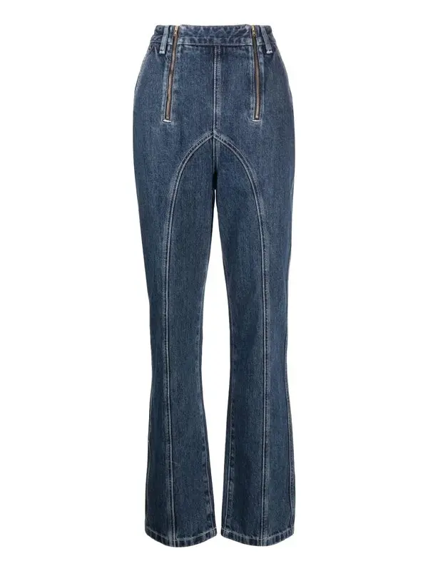 SELF-PORTRAIT Zip-embellished Straight-leg Jeans - Blue