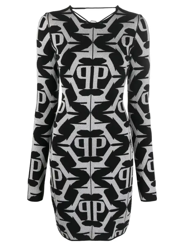 Philipp Plein Hexagon Monogram-jacquard Lurex Minidress - Black