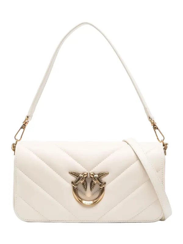 Pinko Love Birds Quilted Leather Shoulder Bag - Neutrals