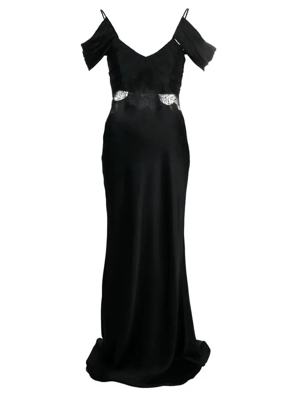 Alberta Ferretti Lace-detail Off-shoulder Gown - Black