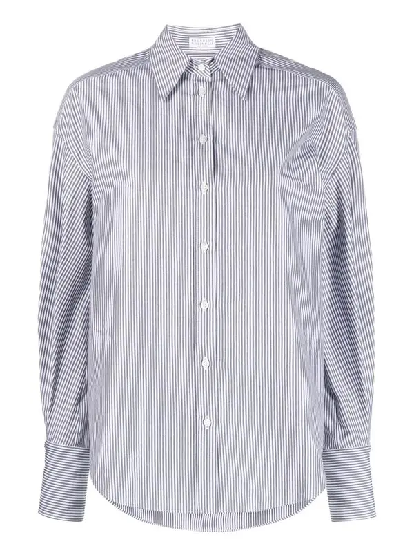 Brunello Cucinelli Pinstriped Cotton-blend Shirt - White