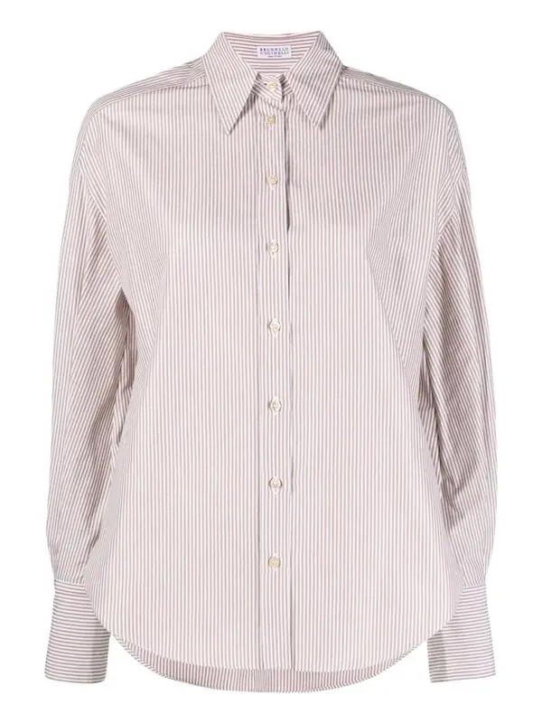 Brunello Cucinelli Pinstriped Cotton-blend Shirt - Neutrals