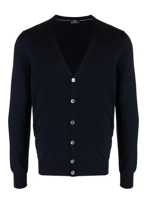 BARBA NAPOLI V-neck Wool Cardigan - Blue