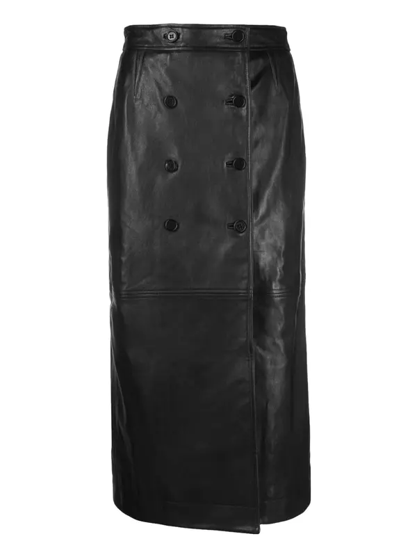 Alberta Ferretti Pencil Leather Midi Skirt - Black