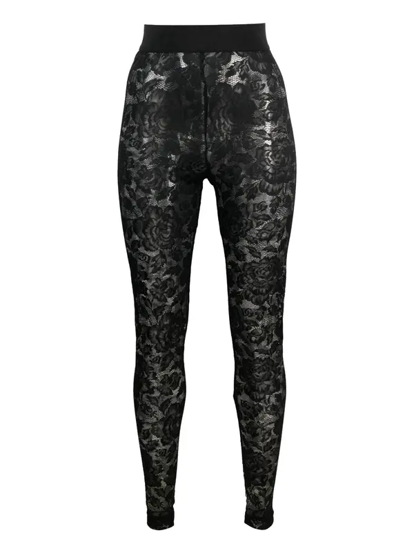 Dolce & Gabbana Floral-lace Logo-waistband Leggings - Black