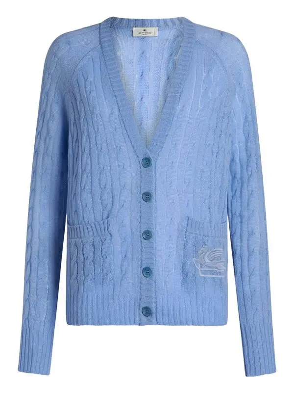 Etro Pegaso-motif Cable-knit Cardigan - Blue