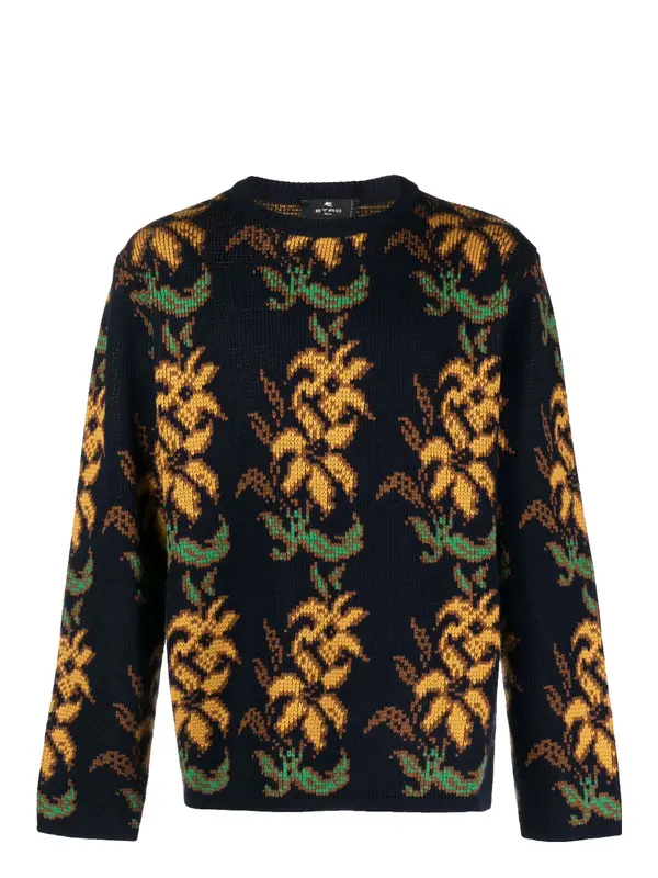Etro Floral Intarsia-knit Wool Jumper - Blue
