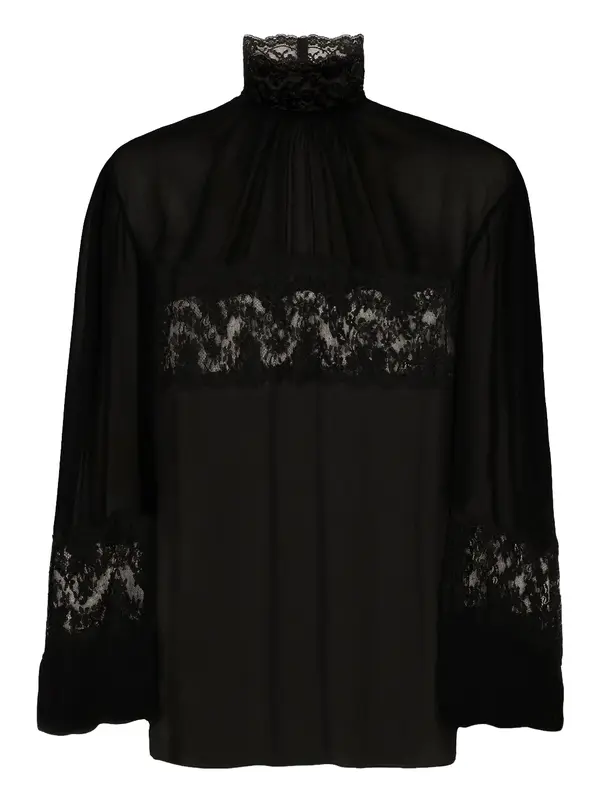 Dolce & Gabbana Lace-embellished High-neck Blouse - Black