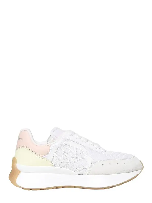 Alexander McQueen Sneakers In Mesh And Leather With Seal Logo - White