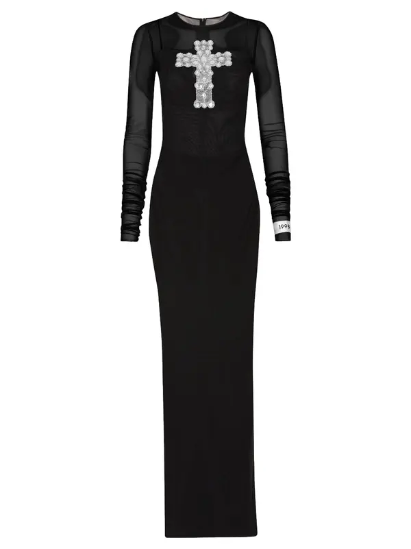 Dolce & Gabbana Cross-embellished Tulle Long Dress - Black
