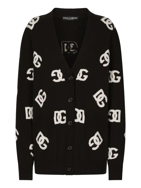 Dolce & Gabbana Monogram Virgin Wool Cardigan - Black