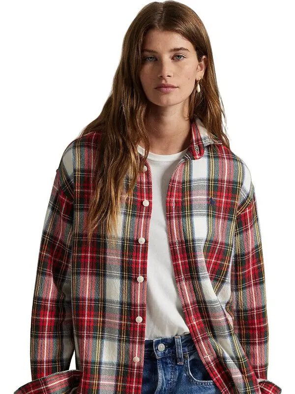 Ralph Lauren Relaxed Fit Plaid Cotton Twill Shirt - Red/cream/green