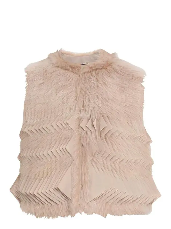 Giorgio Armani Shearling Silk Vest - Solid Medium Beige