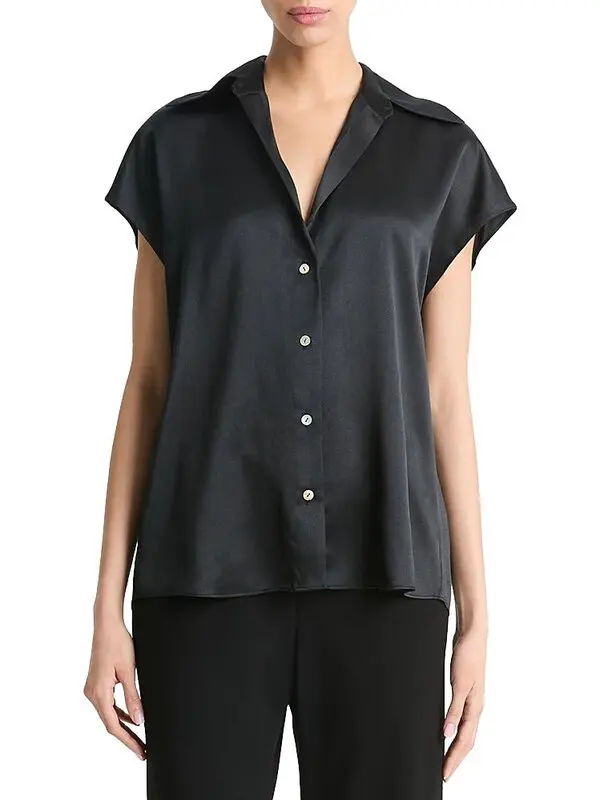Vince Silk Cap-sleeve Shirt - Black