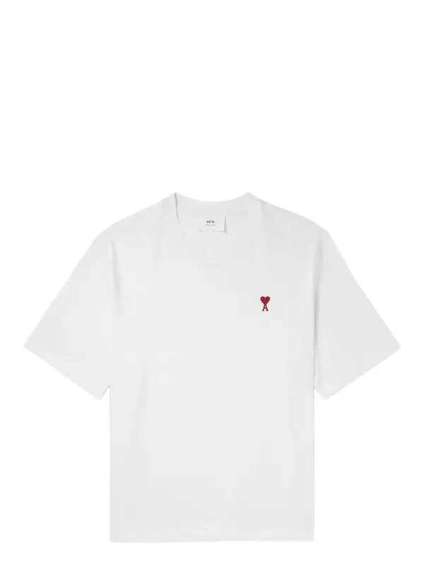 Ami Logo-embroidered Organic Cotton-jersey T-shirt - White