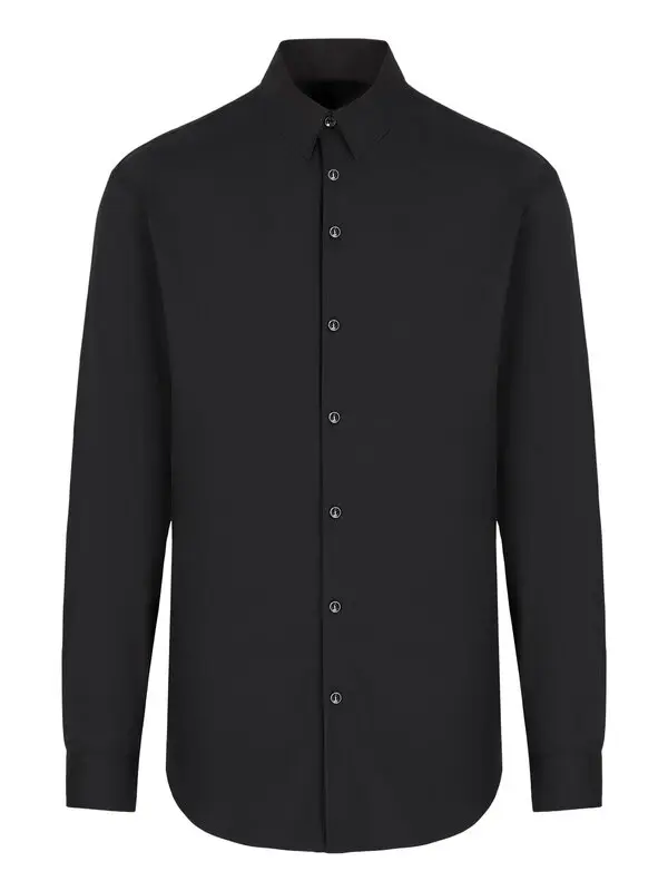 Giorgio Armani Stretch Fabric Shirt With Collar Stays - Black