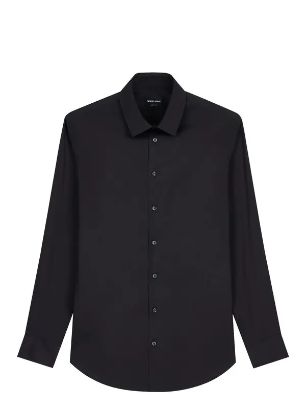 Giorgio Armani Stretch Fabric Shirt With Collar Stays - Black
